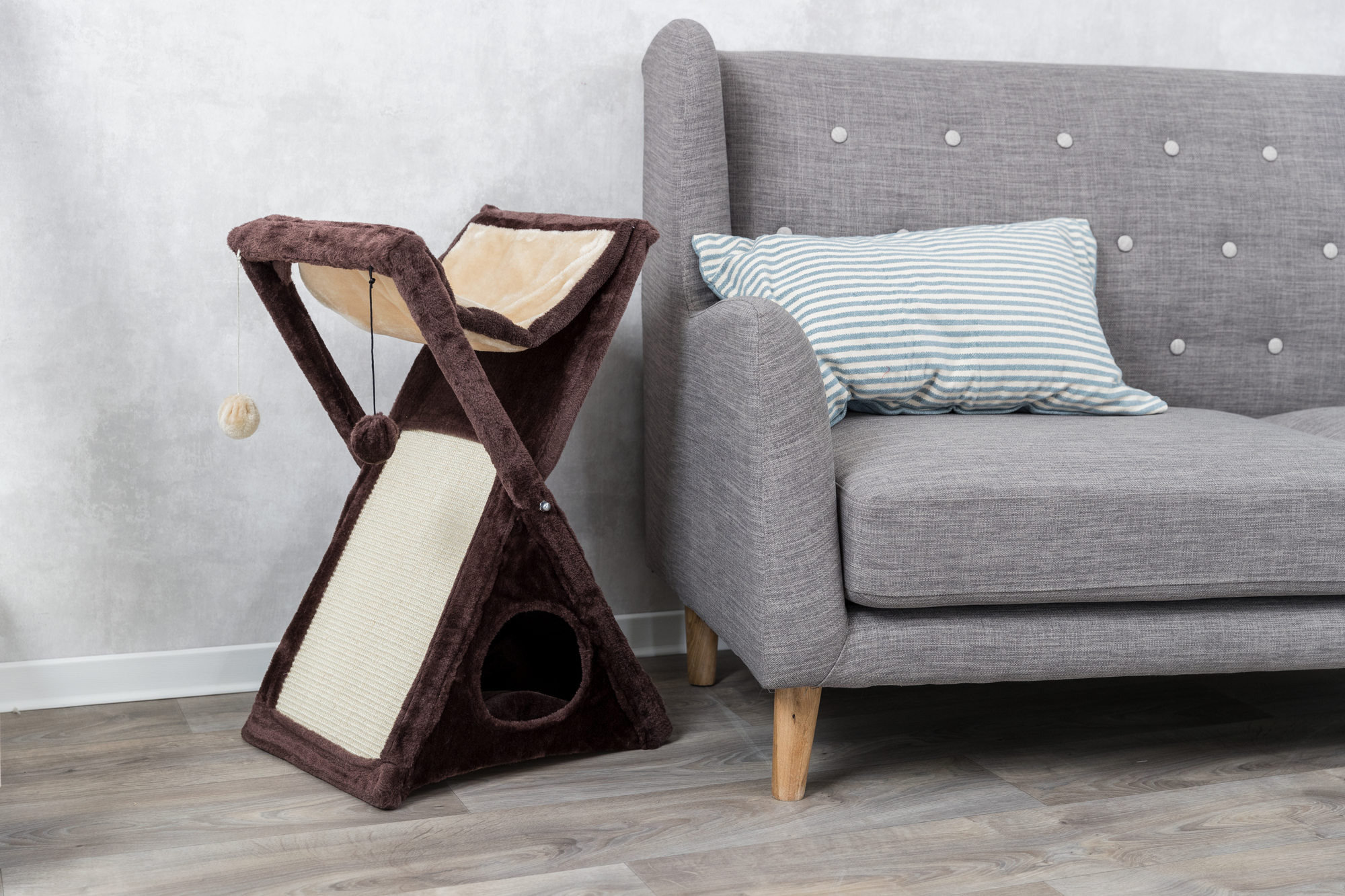 TRIXIE Miguel Fold and Store 25.5" Cat Furniture, Cat Scratching Pad, Top Hammock, Dangling Cat ...